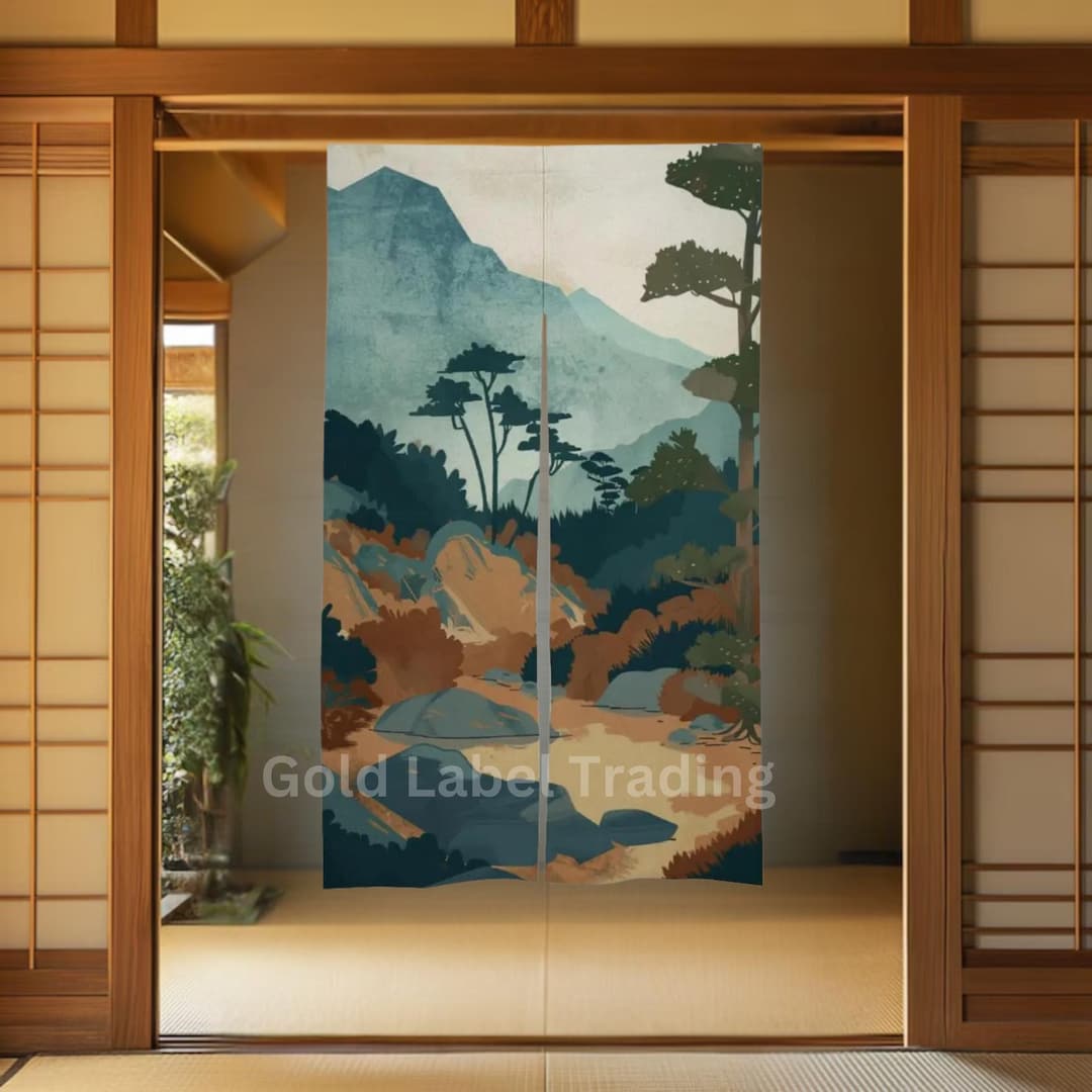 Japanese Noren, Japan Mountain Forest Landscape Noren Curtain, Room ...