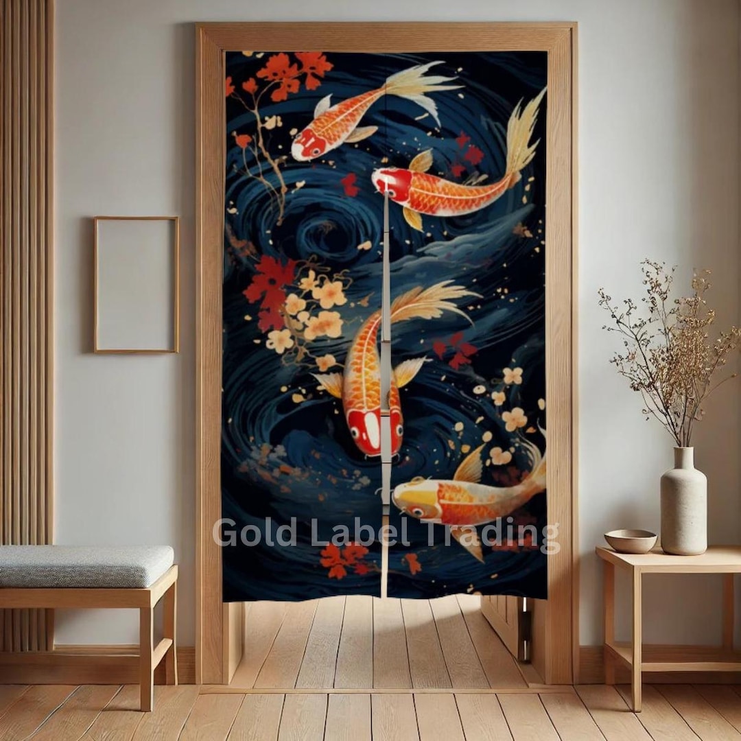 Japanese Koi Fish Pond Noren, Japanese Noren, Door Doorway Curtain ...