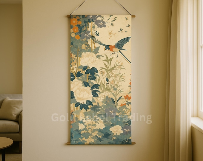 Hanging Wall Art Tapestry, Japanese Traditional Art Tapestry, Floral ...