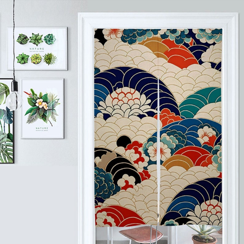 Japanese Floral Pattern Noren Door Curtain Japanese - Etsy