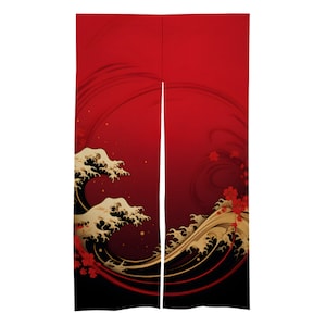 Japanese Noren Door Curtain Red Great Wave Curtain Room Divider for ...
