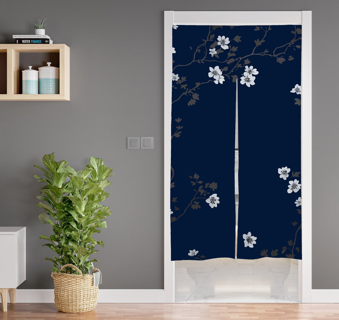 Japanese Noren, Japanese Door Curtain, Indigo Floral Pattern Hemp ...