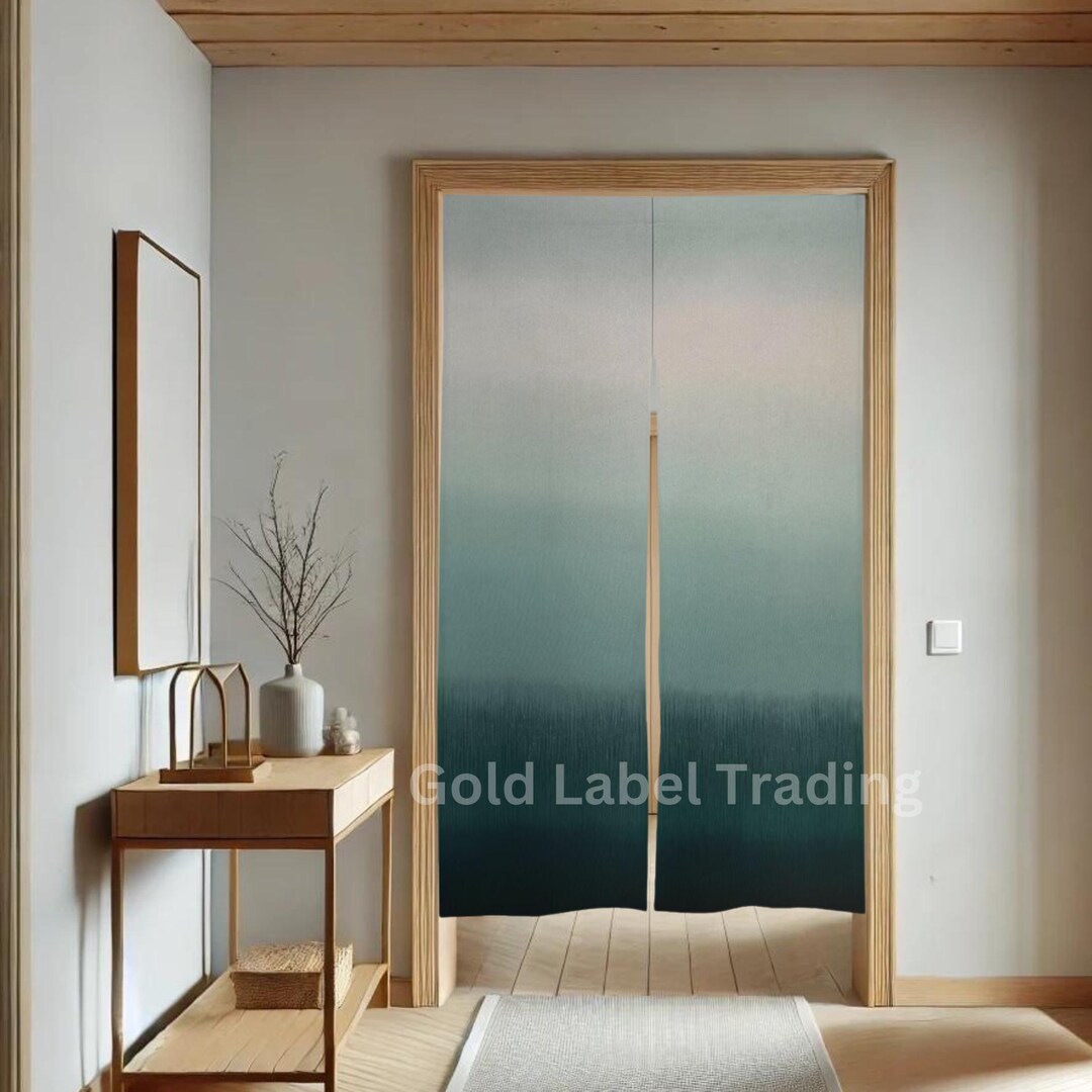 Japanese Teal Blue Gradients Watercolor Noren Curtain - Traditional ...