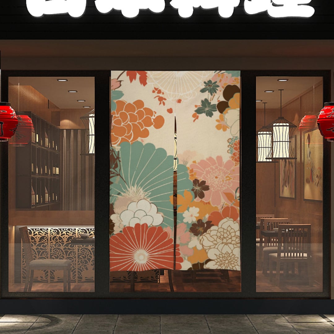 Japanese Floral Noren Curtain Japanese Traditional Pattern, Room ...