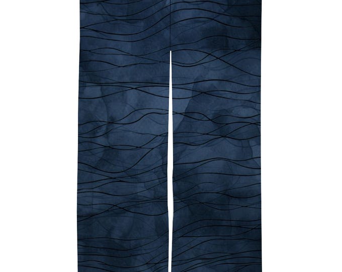 Bohemia Noren Door Curtains, Blue Abstract Line Mountain Modern ...