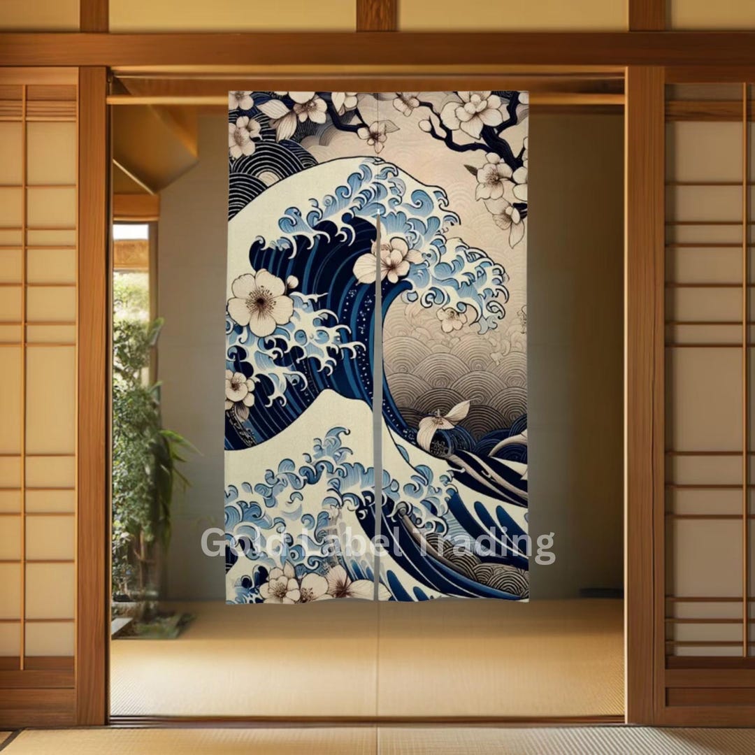 Japanese Noren, Japanese Great Great Wave Curtain, Traditional Noren ...