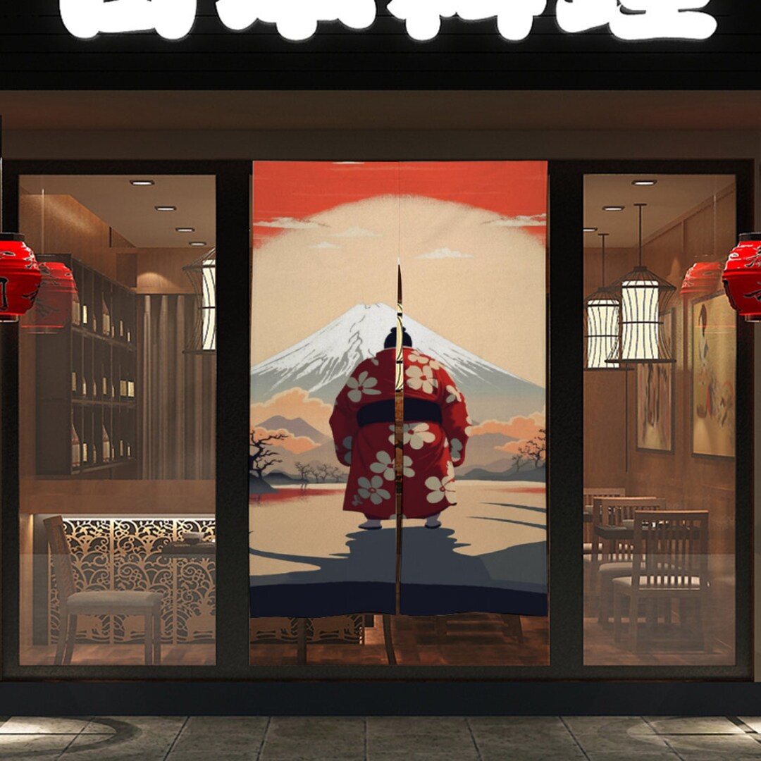 Japanese Sumo Wrestler Noren Door Curtain, Japanese Pattern Hemp ...