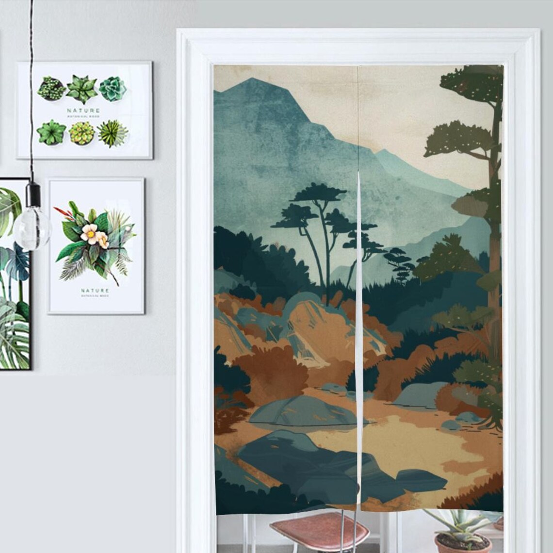 Japanese Noren, Japan Mountain Forest Landscape Noren Curtain, Room ...