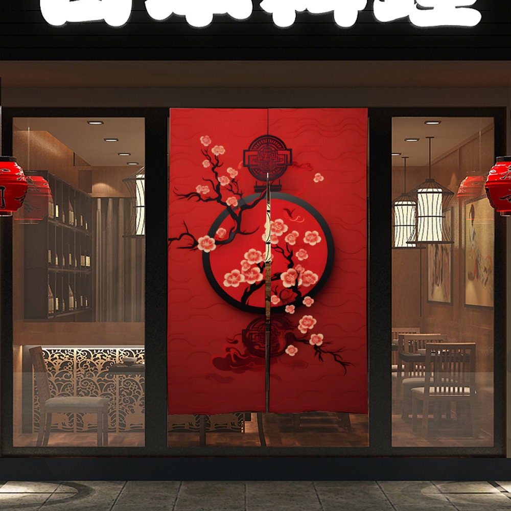 Japanese Noren Door Curtain Red Chinese Cherry Blossom New - Etsy
