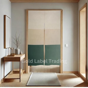 Japanese Noren Curtain, Green Beige Color Block Door Curtain ...