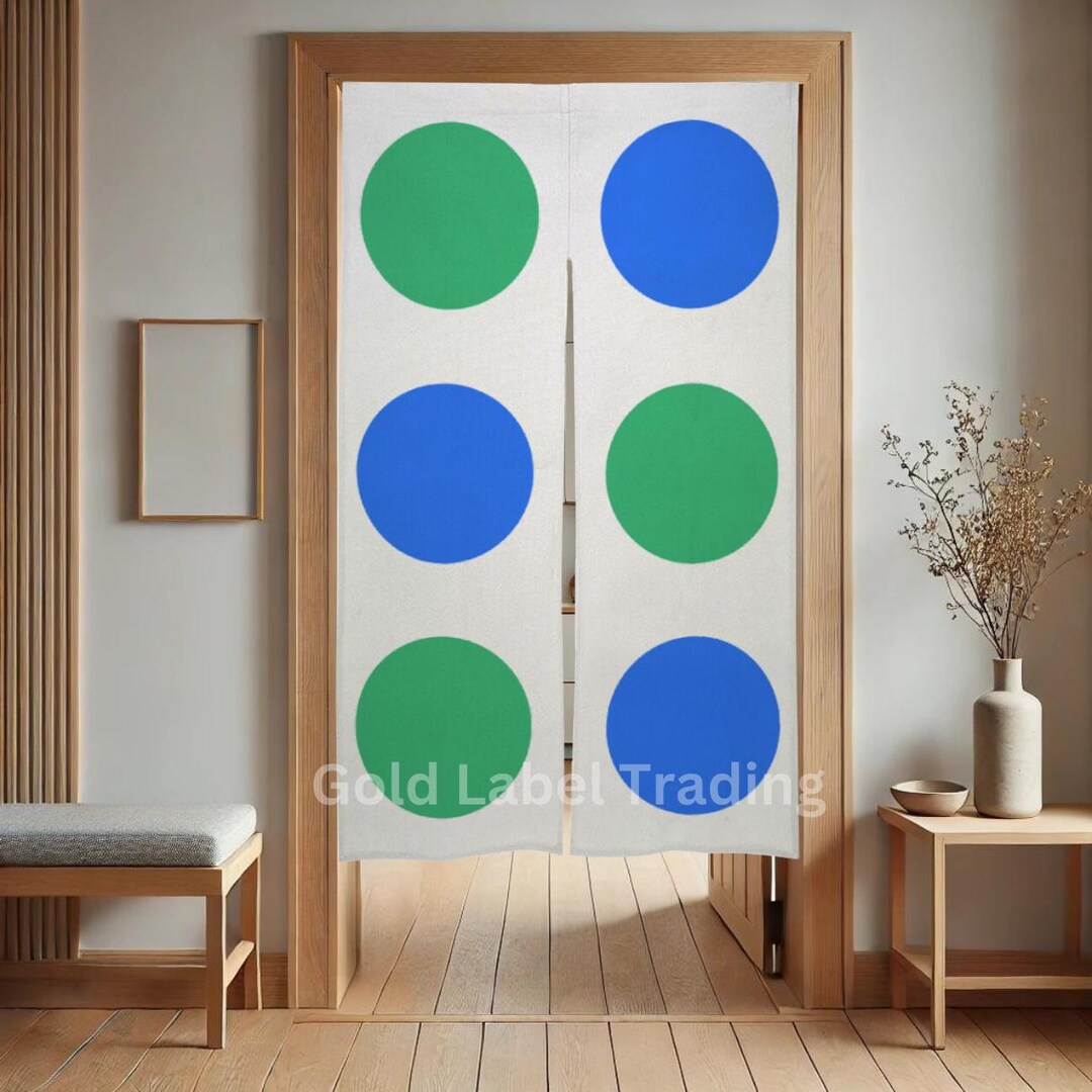 Japanese Noren, Japanese Noren Door Curtain, Polka Dot Design, Blue and ...
