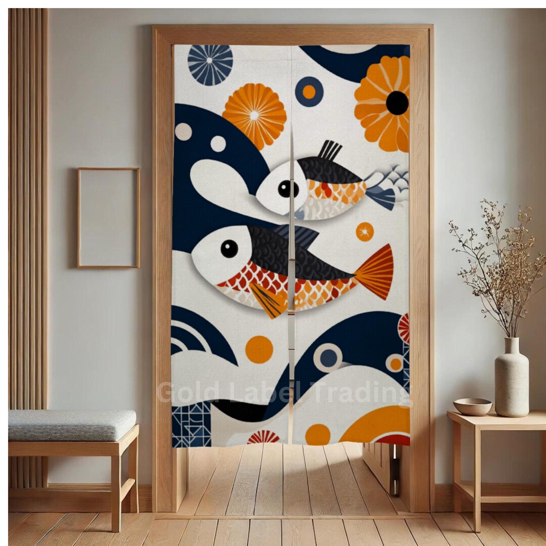 Japanese Modern Koi Fish Noren, Japanese Noren, Door Doorway Curtain ...