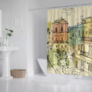 Italy Italian Palermo Theme Shower Curtain, Bath Shower Curtain ...