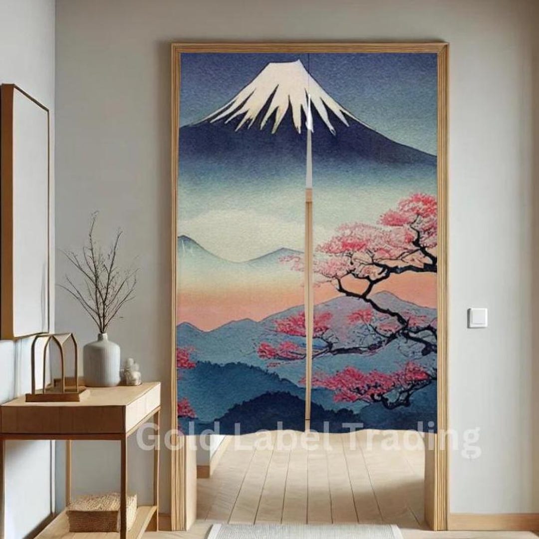Japanese Noren, Japanese Door Curtain, Japanese Landscape Pattern Hemp ...