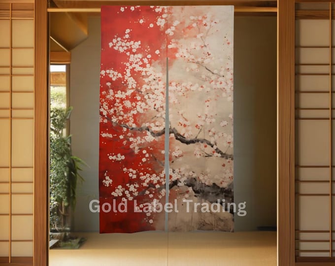 Japanese Style Art Noren Door Curtains, Vintage Cherry Blossom Crane ...