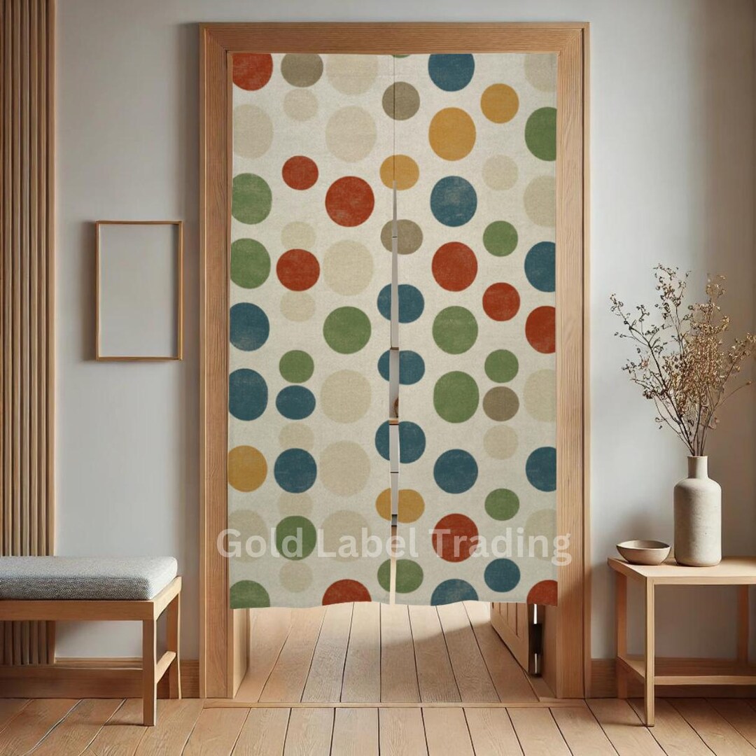 Modern Japanese Noren Curtain, Polka Dot Noren Doorway Curtain ...