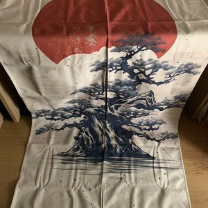 Japanese Landscape Bonsai Tree Noren, Door Curtain - Japanese ...