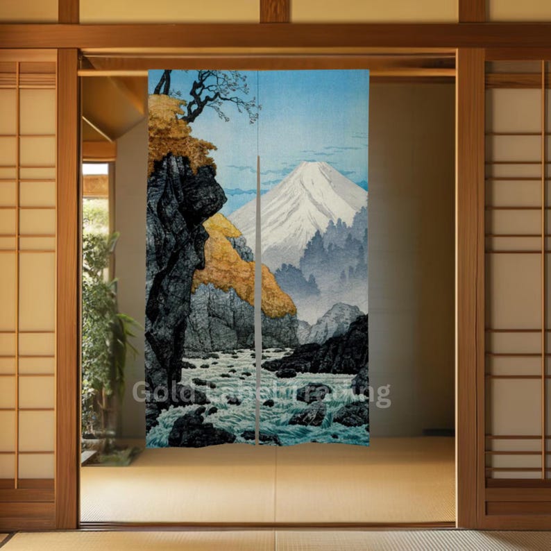 Japanese Mountain Landscape Noren, Hemp Door Curtain, Room Divider - Etsy