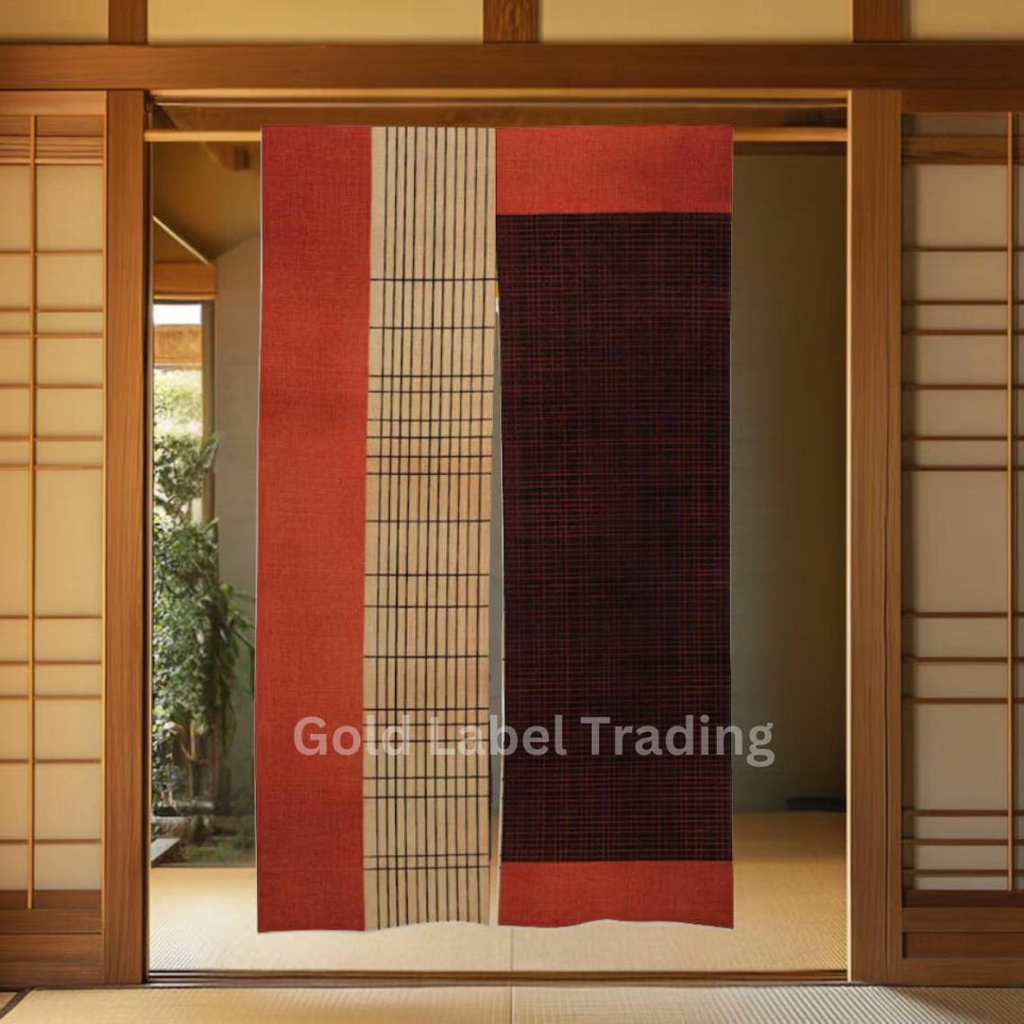 Traditional Japanese Noren Curtain, Rust and Brown Doorway Curtain ...