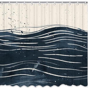Ocean Waves Shower Curtain, Modern Nautical Design, Bath Shower Curtain ...