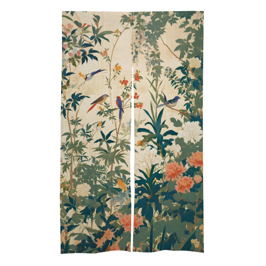 Japanese Birds in Wonderland Noren, Japanese Noren, Birds Door Curtain ...