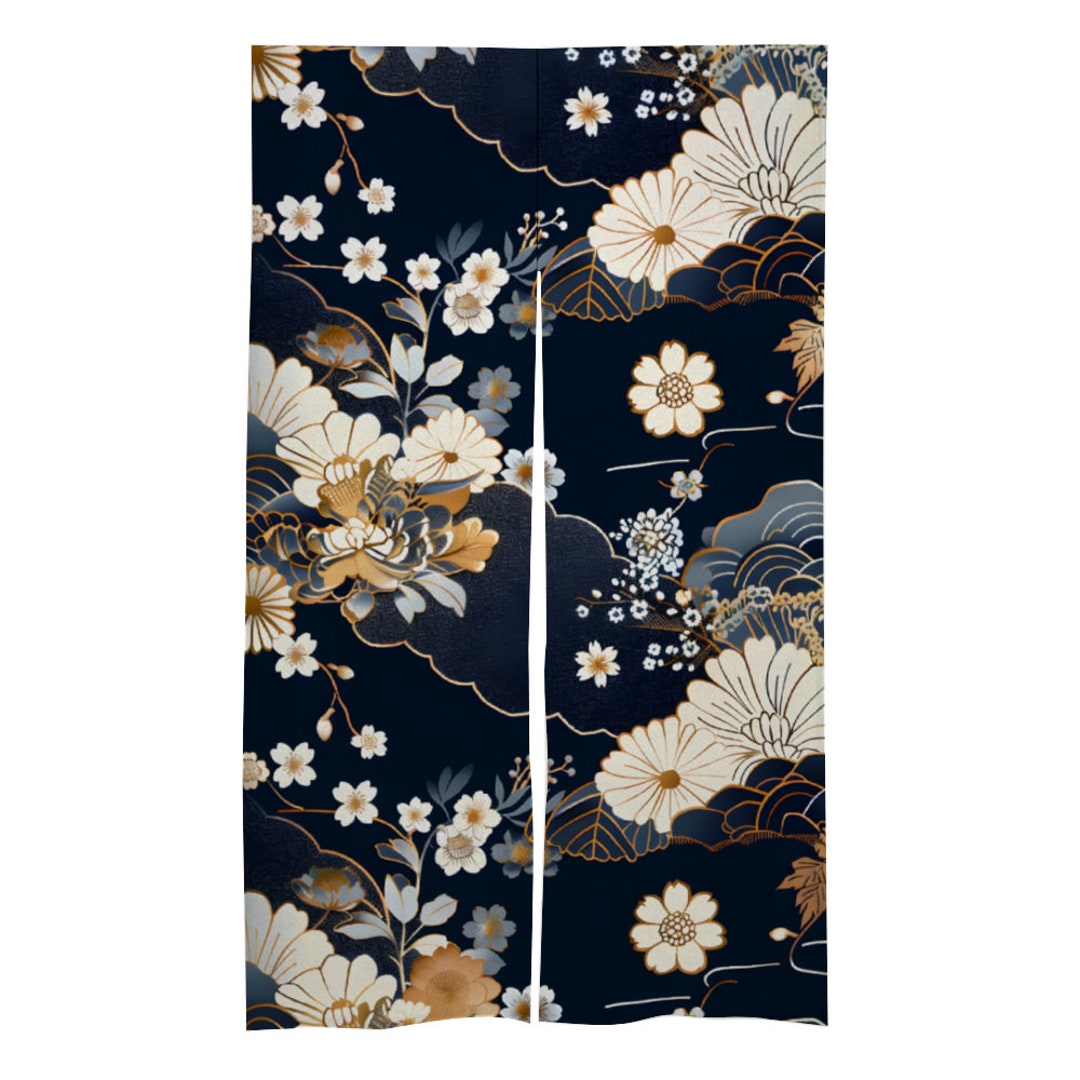 Japanese Noren, Mixed Floral Cherry Blossoms Noren Door Curtain ...