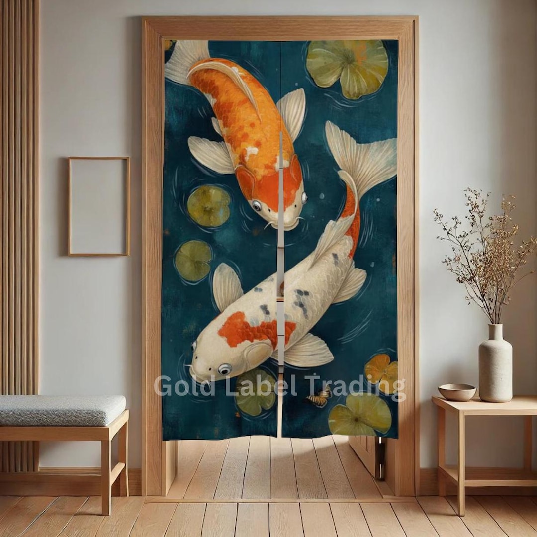 Japanese Noren, Koi Fish Noren Doorway Curtain, Japanese Pond Art With ...