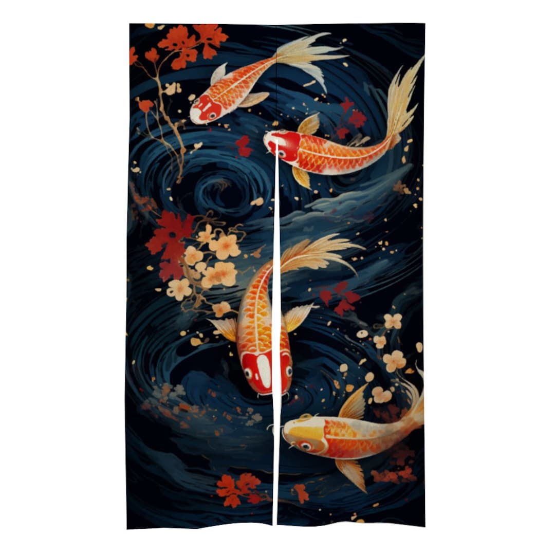 Japanese Koi Fish Pond Noren, Japanese Noren, Door Doorway Curtain ...
