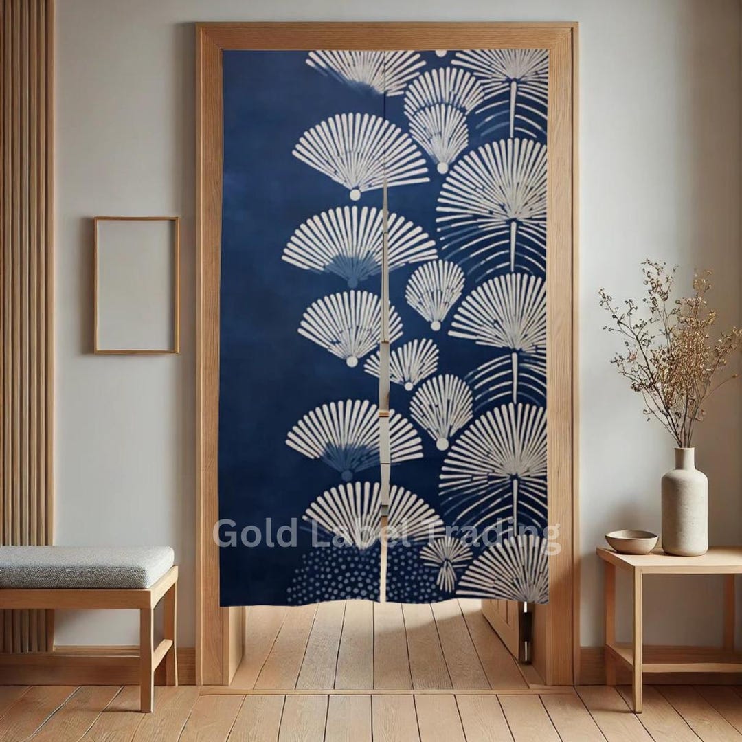 Japanese Noren, Indigo White Fan Noren, Home Doorway Curtain, Curtain ...