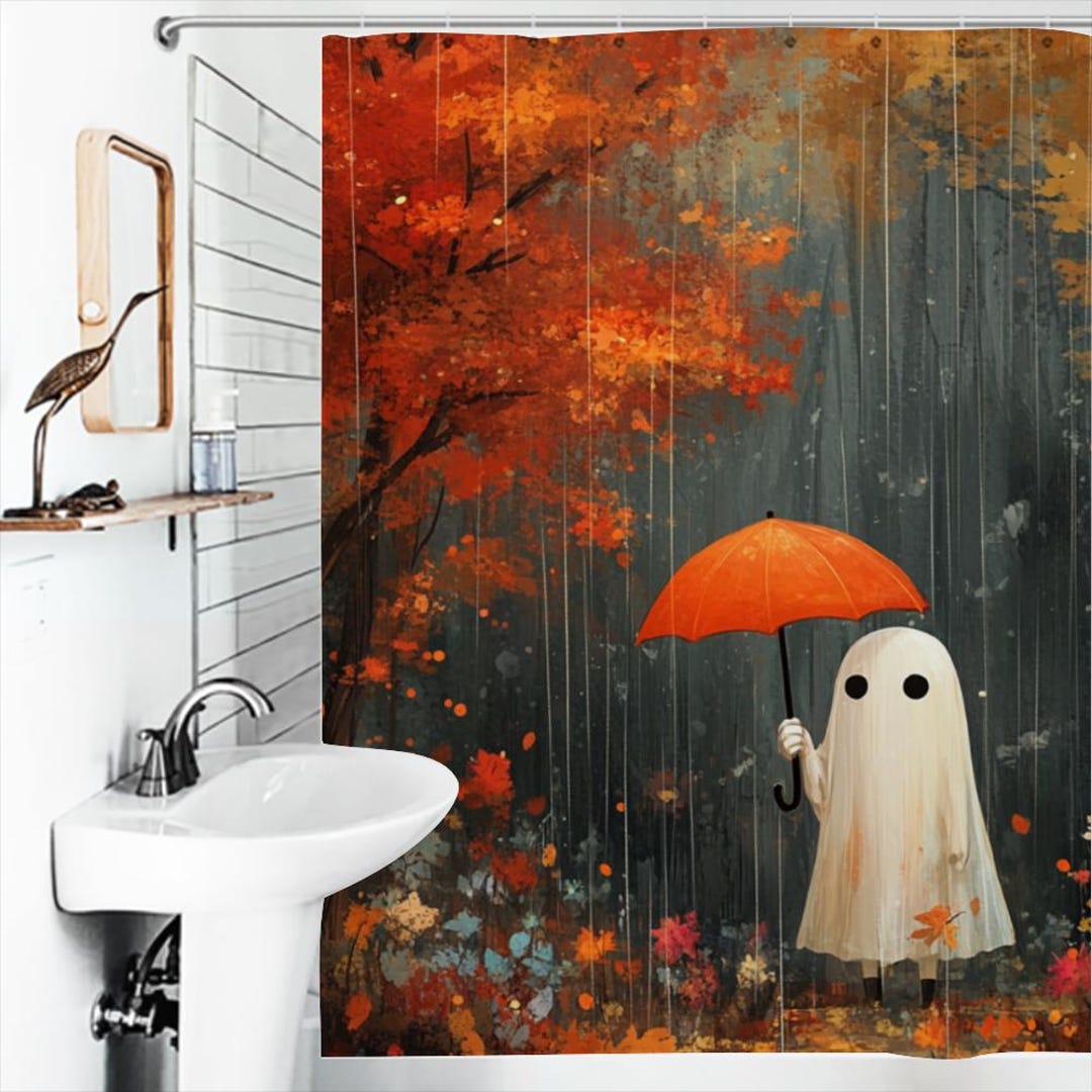 Halloween Theme Ghost Shower Curtain, Funny Shower Curtain, Spooky ...