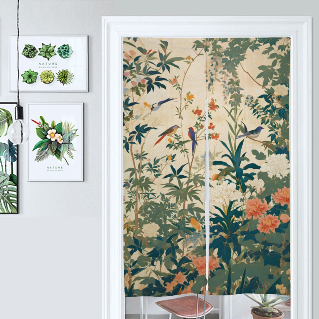 Japanese Birds in Wonderland Noren, Japanese Noren, Birds Door Curtain ...