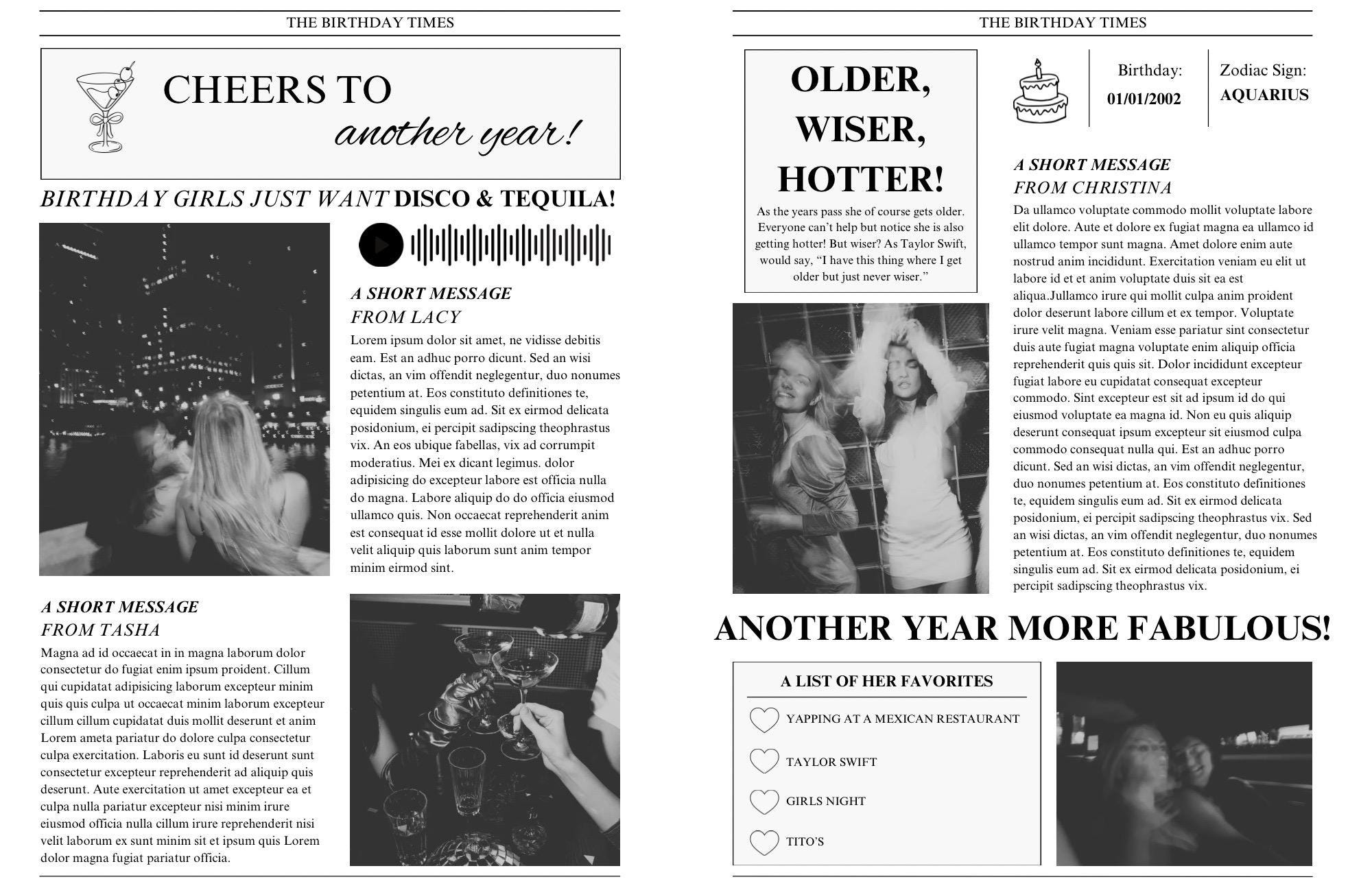 Personalized Birthday Newspaper Template: Editable Canva Design (PDF ...