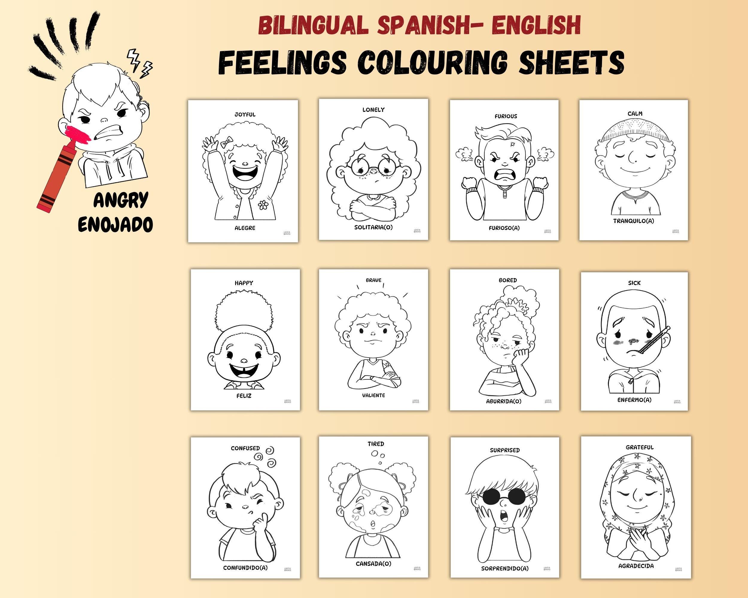 Feelings Colouring Pages for Kids| Spanish Preschool & Kindergarten ...