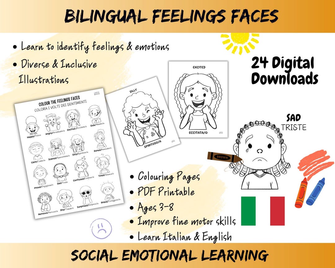Feelings • Italian English Emotions Printable • Emotions Activity ...