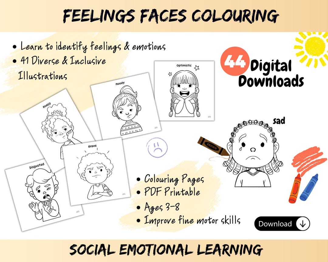 Feelings Coloring Pages: Kids Emotions Activity, SEL Therapy (PDF ...