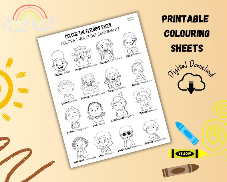 Feelings • Italian English Emotions Printable • Emotions Activity ...