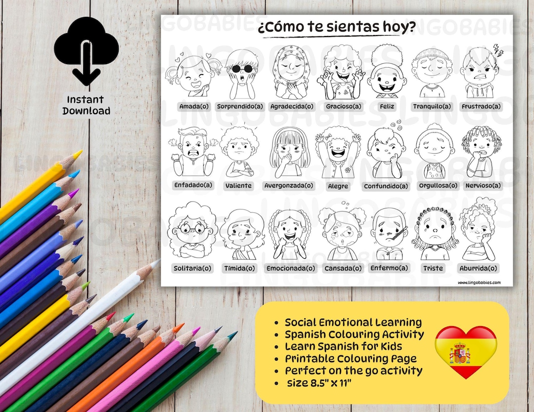 Spanish Emotions Activity Placemat, Feelings Colouring Page,sel ...