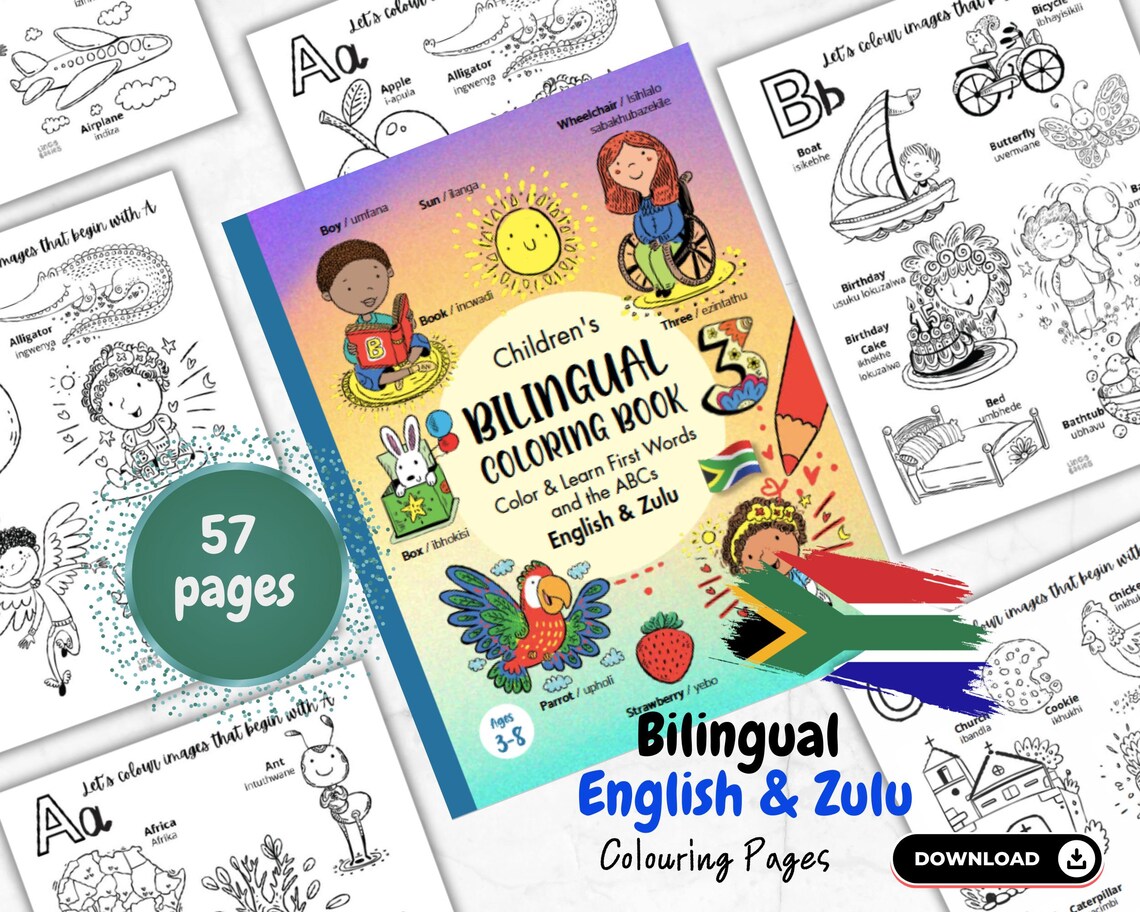 Children's Bilingual Alphabet Coloring Pages,isizulu Alphabet, First ...