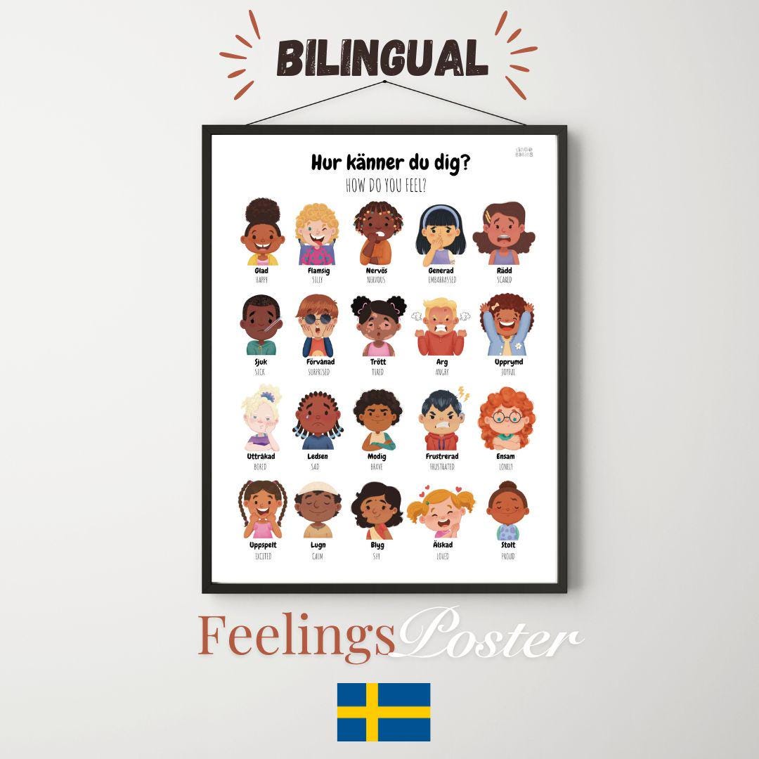 Bilingual Swedish English Feelings Chart Poster: Classroom Decor ...