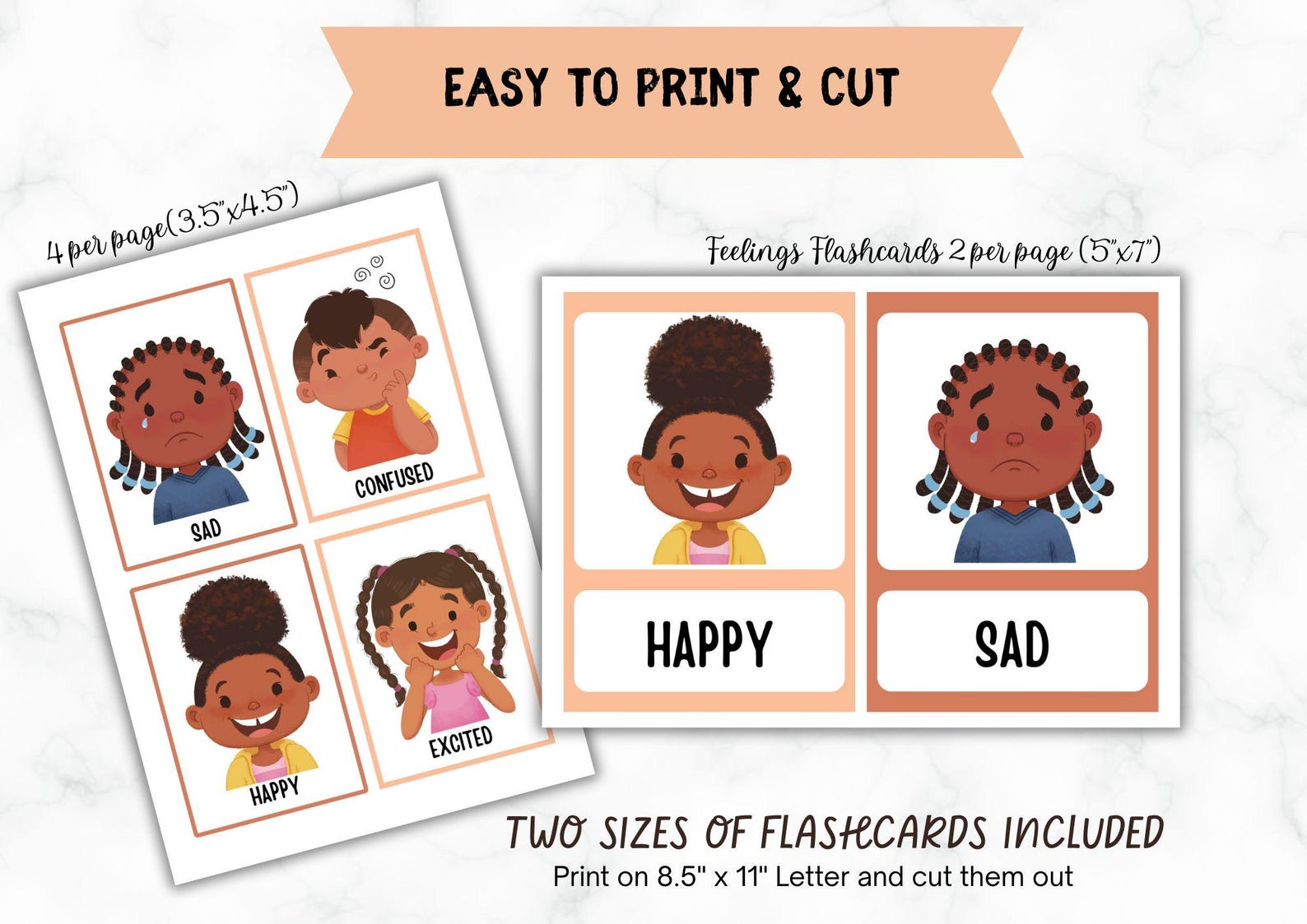 24 Feelings Flashcards: Toddler Emotions Chart (printable) - Etsy