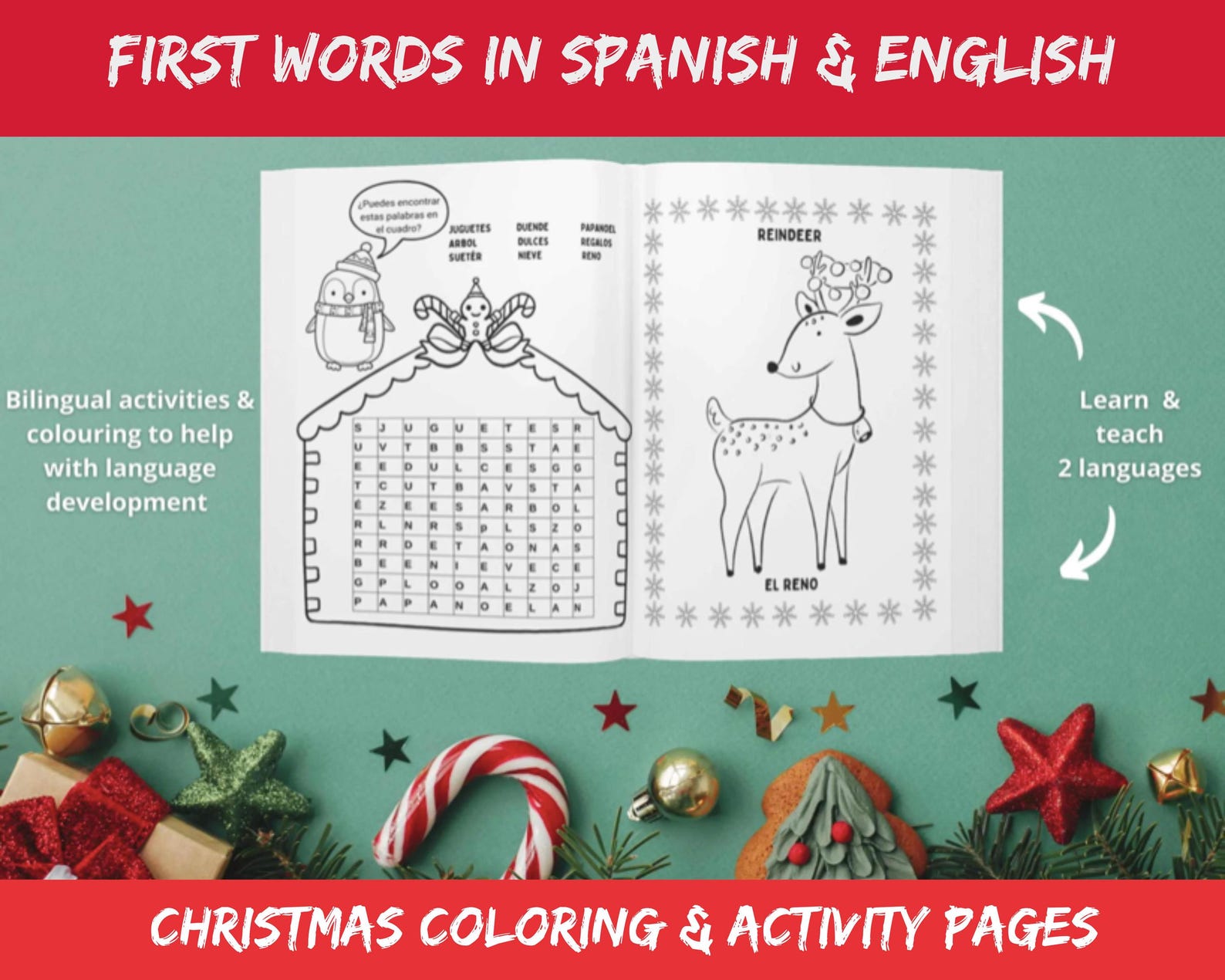 Children's Bilingual Christmas Coloring and Activity Pages | English ...
