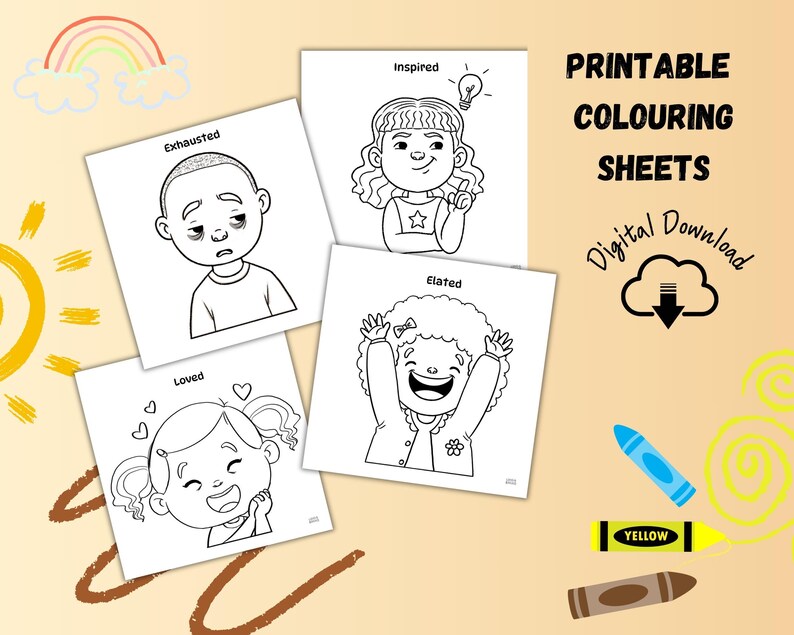 Feelings Coloring Pages: Kids Emotions Activity, SEL Therapy (PDF ...