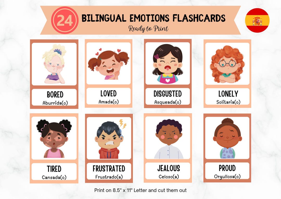 Bilingual Spanish Emotions Flashcards: Kids' Self-regulation Learning ...