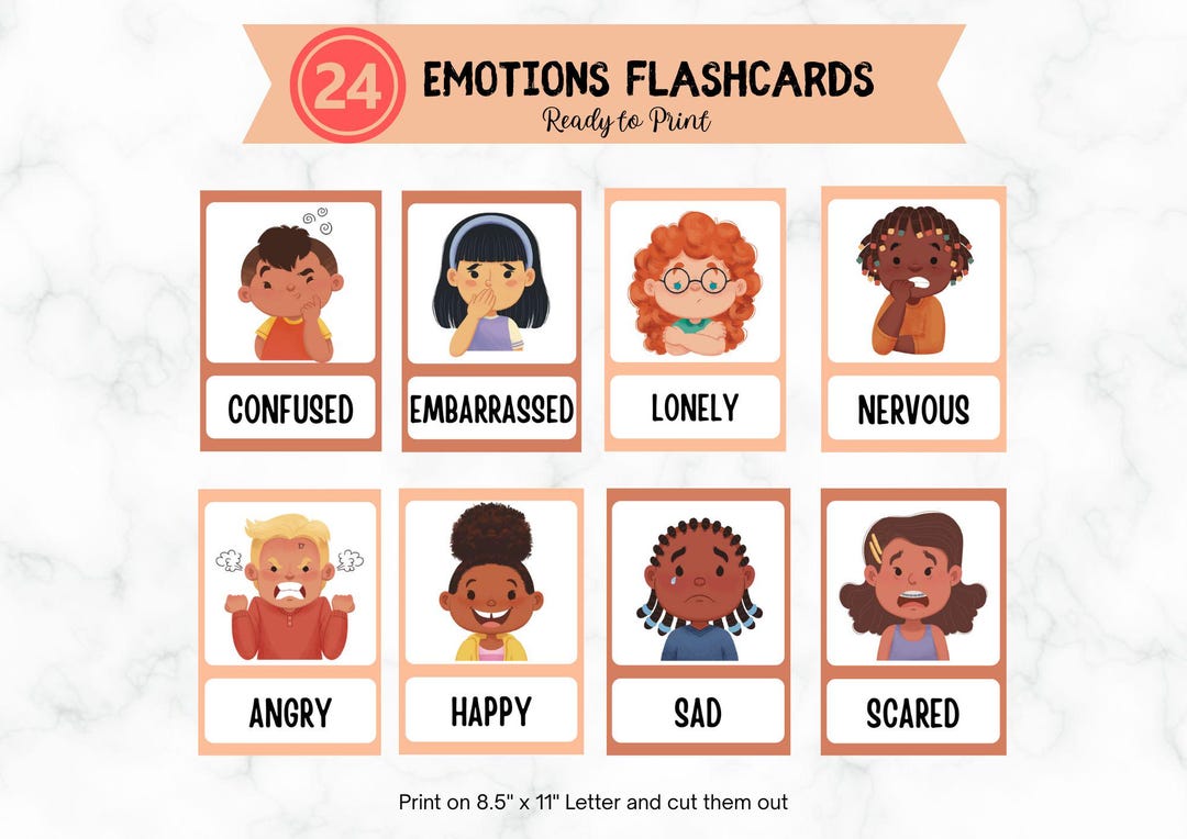 24 Feelings Flashcards: Toddler Emotions Chart (printable) - Etsy