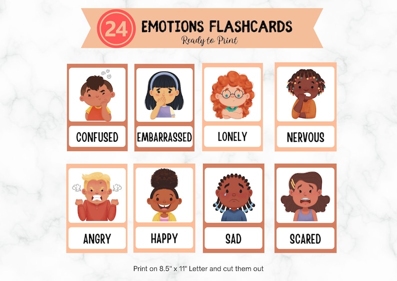 24 Feelings Flashcards: Toddler Emotions Chart (printable) - Etsy
