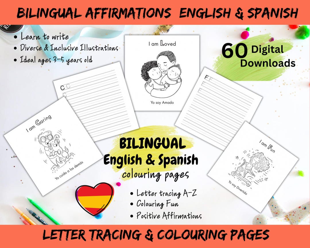 Bilingual Affirmations Coloring Book: English & Spanish Letter Tracing ...
