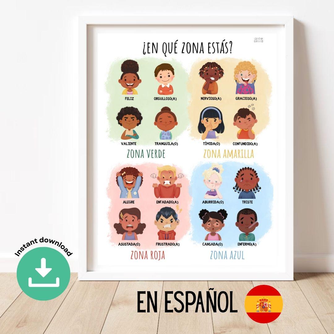 Spanish Zones of Regulation Poster: Feelings Chart for Calming Corner ...