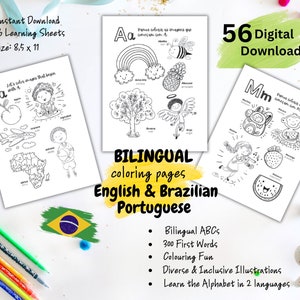 Bilingual Alphabet Coloring Pages: English & Brazilian Portuguese ...