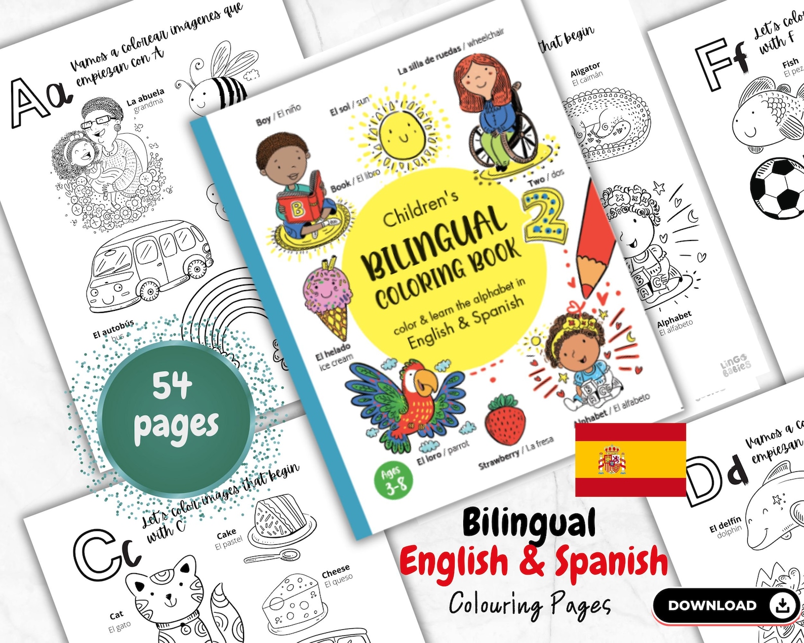 Spanish English Alphabet Coloring Book: Bilingual Learning (printable ...