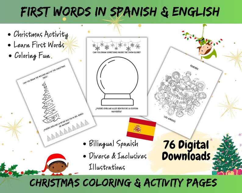 Children's Bilingual Christmas Coloring and Activity Pages | English ...